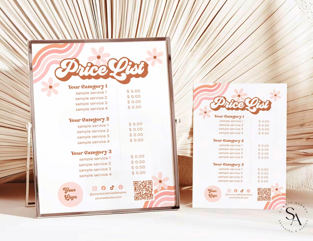Retro Rainbow Price List Canva Template, Boho Daisy Price Sign ...
