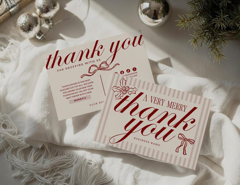 Luxe Holiday Thank You Card Template, Elegant Christmas Canva Design ...