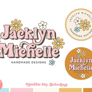 DIY Retro Groovy Flower Logo Design Instant Download Premade - Etsy