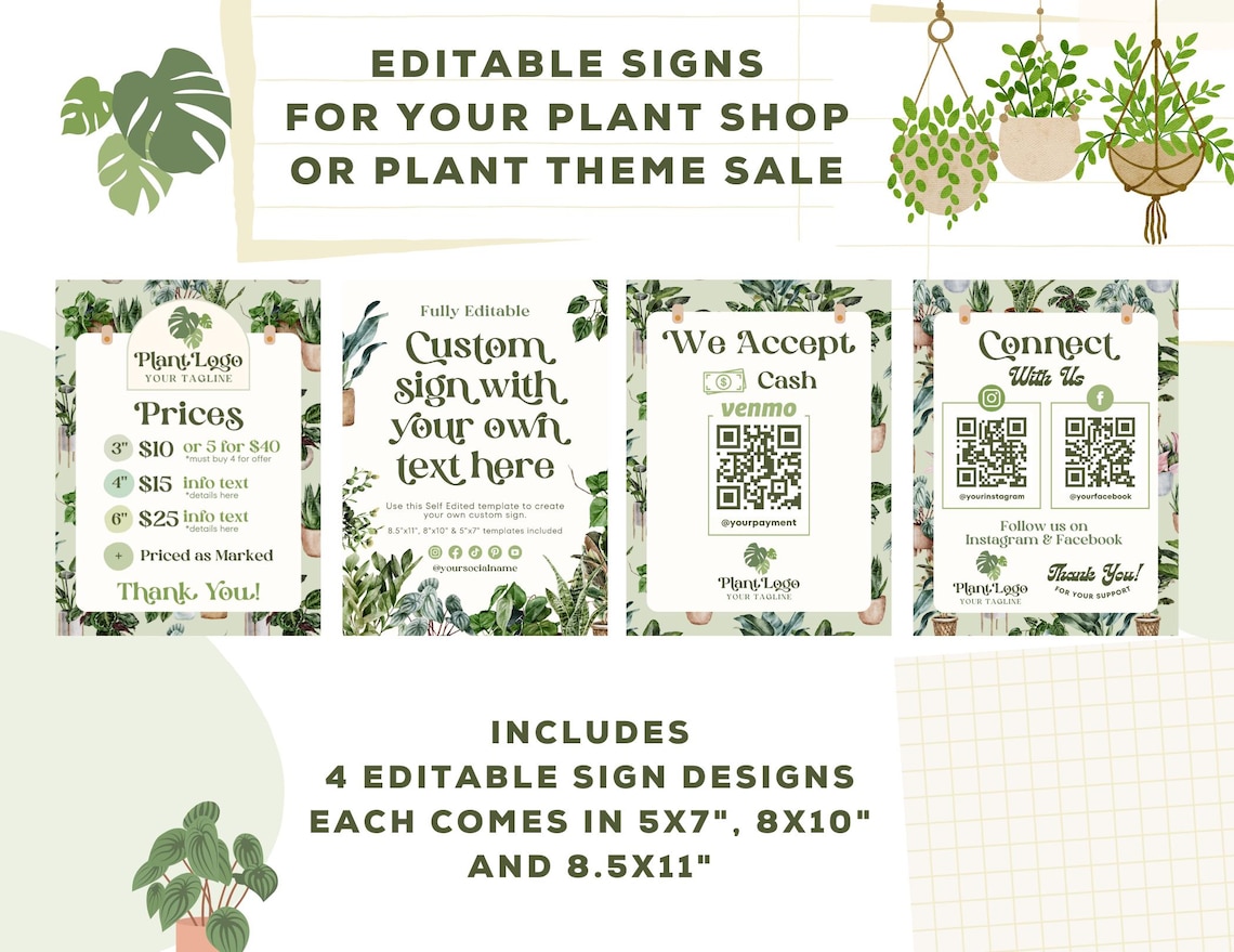 Editable Plant Sale Signs, Printable Payment Sign, Social Media Poster ...