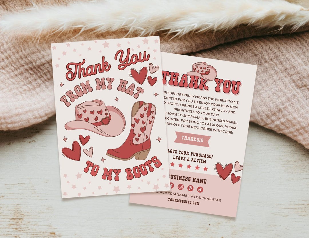 Western Thank You Card, Valentine Editable Customer Thank You Business ...