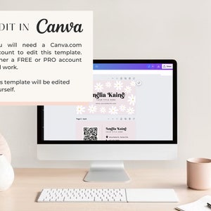 Retro Business Card Canva Template QR Code, Printable Daisy Business ...