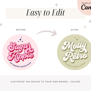 Editable Bright Retro Script Logo Design Set, Instant Download, DIY ...