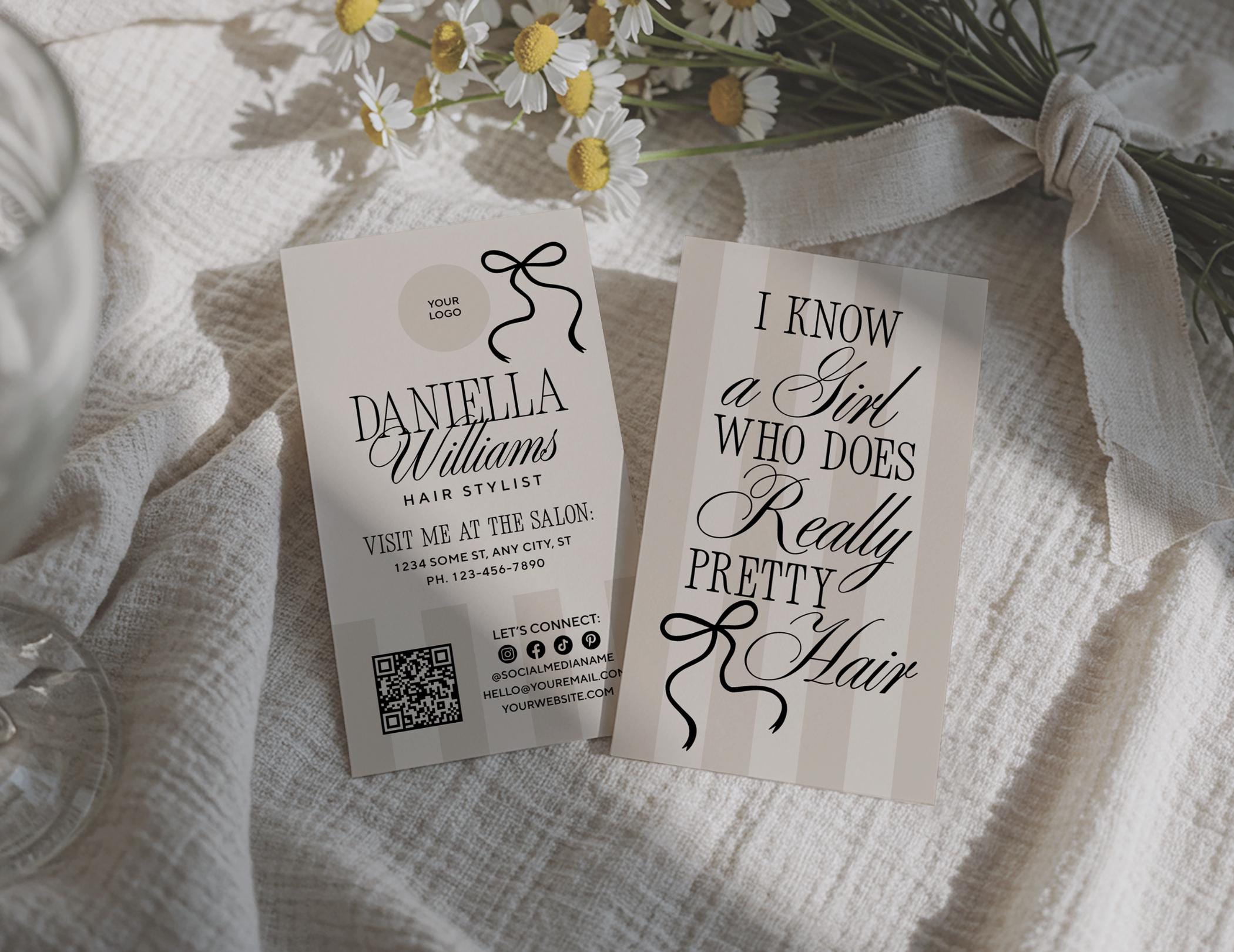 Elegant Hair Stylist Business Card Template Canva QR Code, Luxury Hair ...