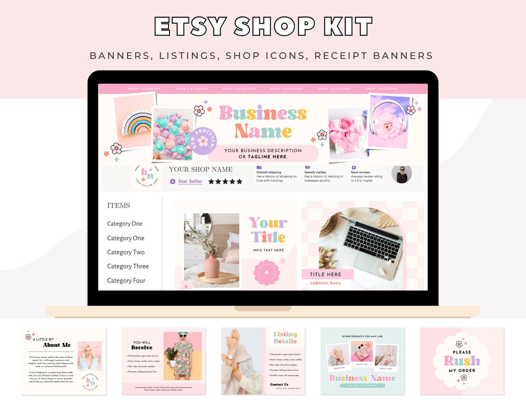 Etsy Shop Banner Template Canva Template, Retro DIY Etsy Shop Kit, Etsy ...