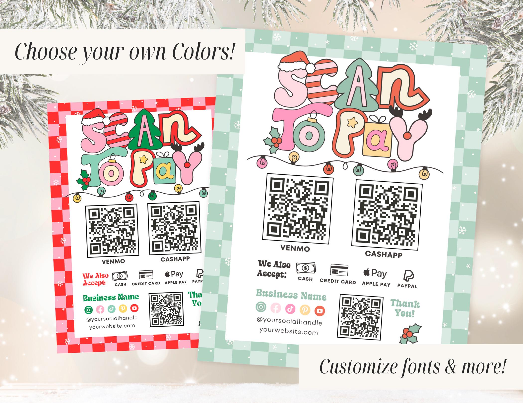 Editable Retro Christmas Scan to Pay QR Sign, DIY Printable Payment ...