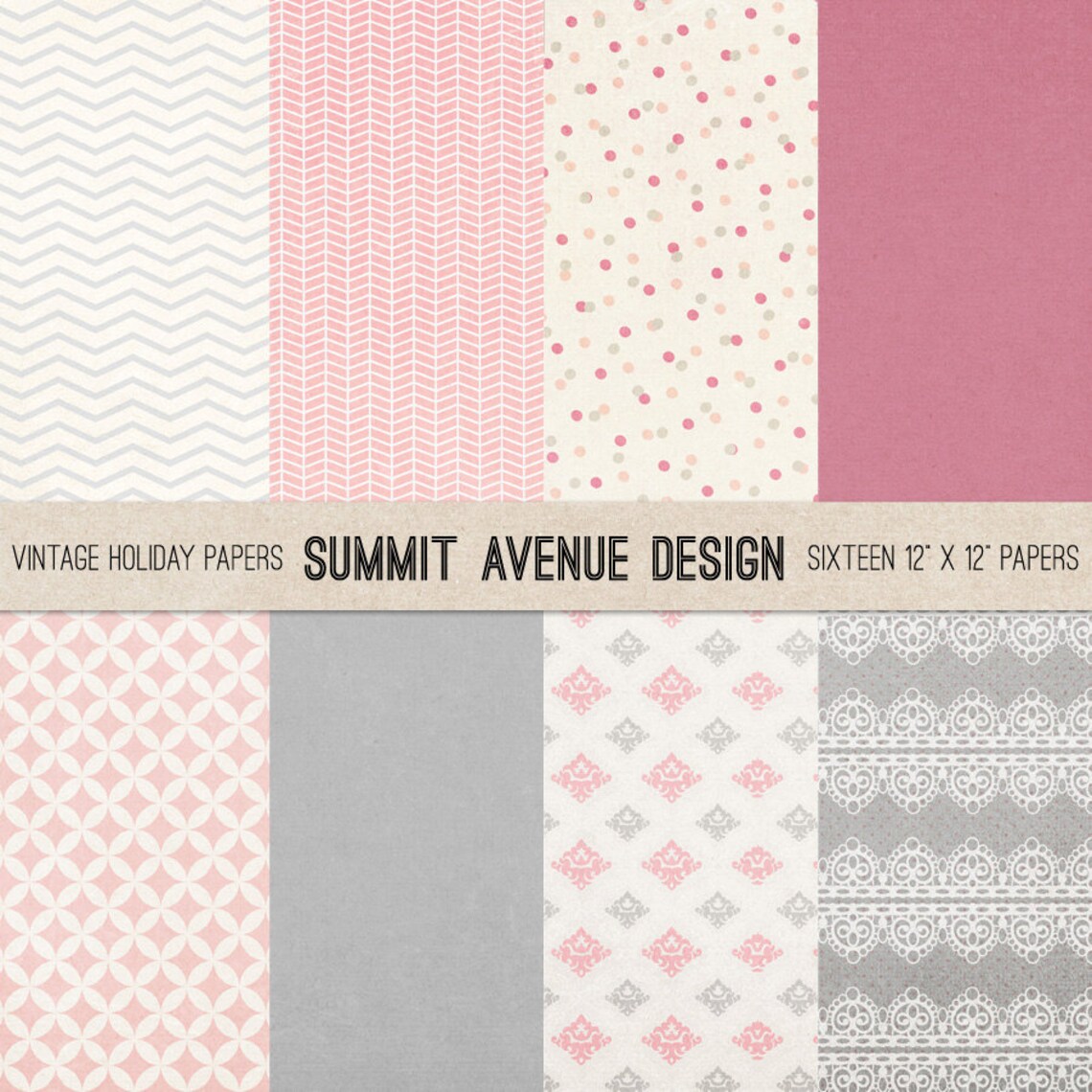 Pink & Gray Modern Digital Papers - Photographer or Small Personal Use ...
