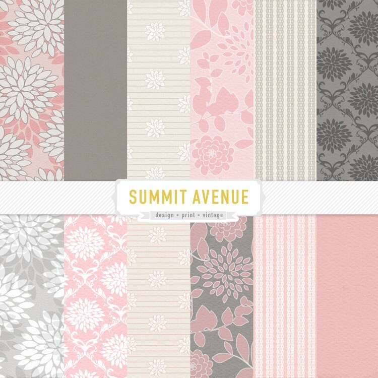 INSTANT DOWNLOAD Digital Scrapbook Paper Pack - 13 Pink & Grey Garden ...