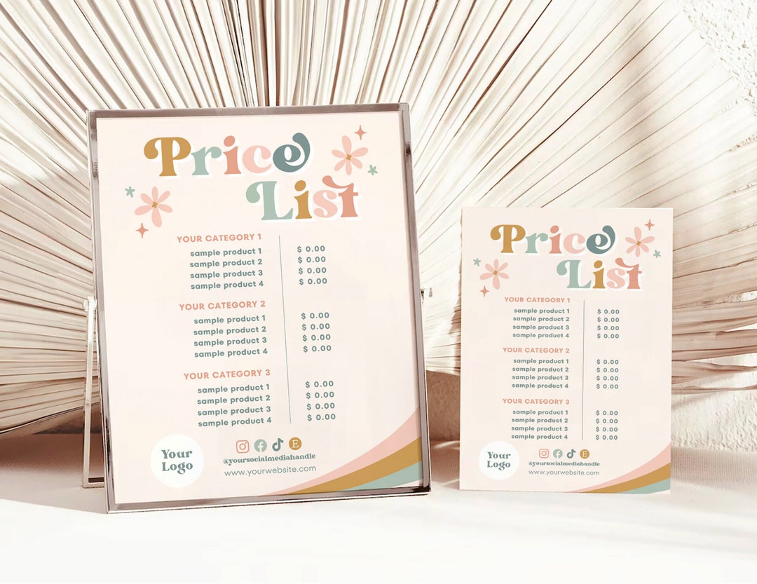 Floral Retro Price List Canva Template, DIY Service Menu, Editable ...