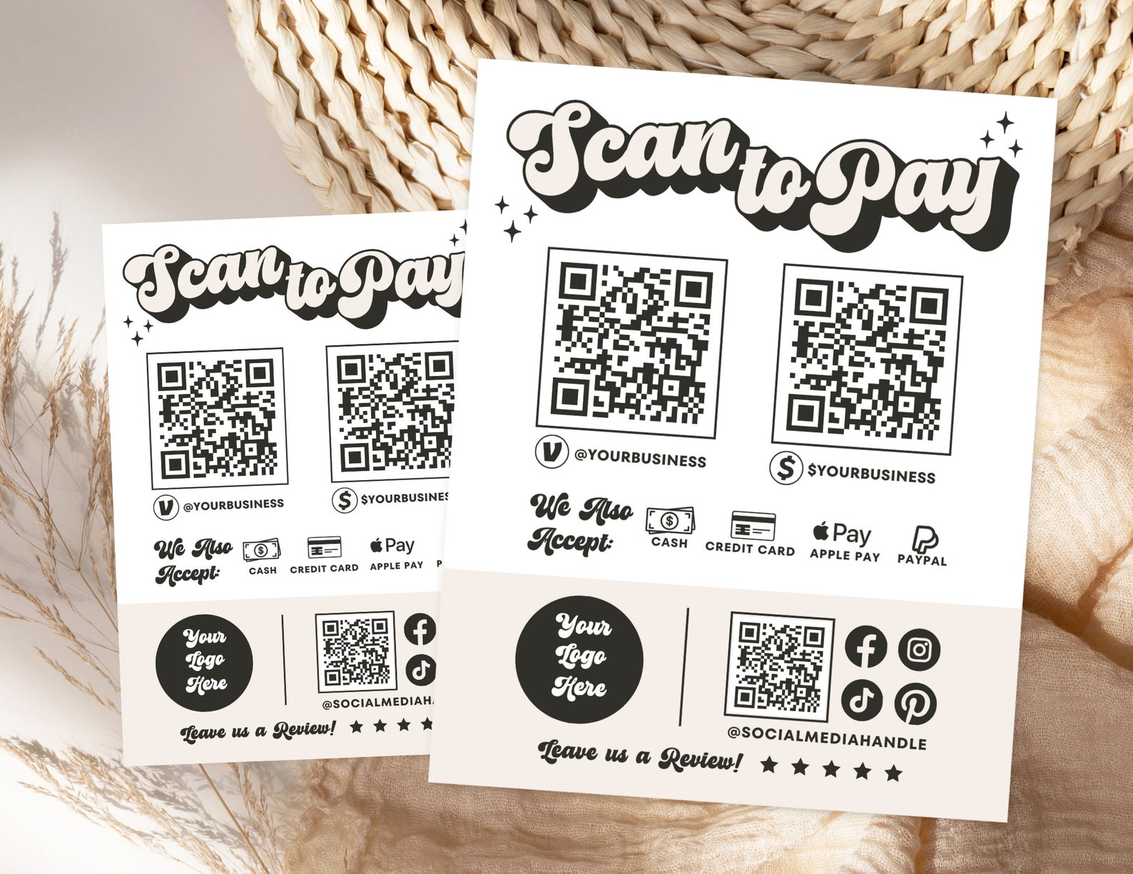 Editable Retro Scan to Pay QR Sign, DIY Neutral Printable Payment ...