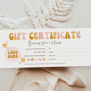Editable Retro Flower Gift Certificate Template, Printable Modern ...