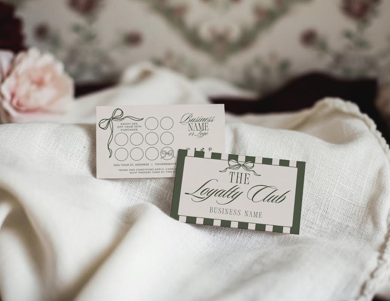 Luxury Editable Loyalty Card Template, Elegant Olive Green Customer ...