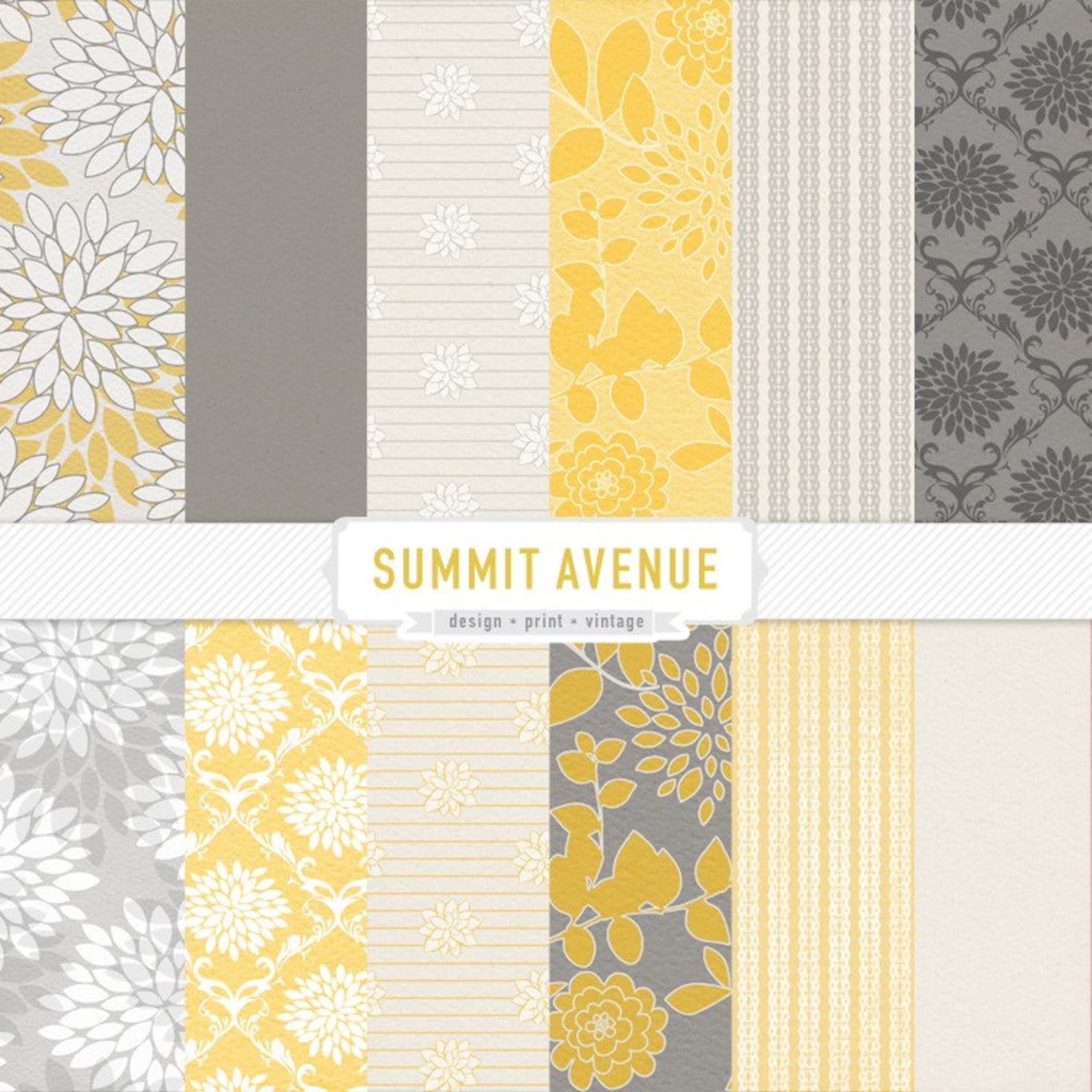 INSTANT DOWNLOAD Digital Scrapbook Paper Pack - 13 Mustard & Grey ...