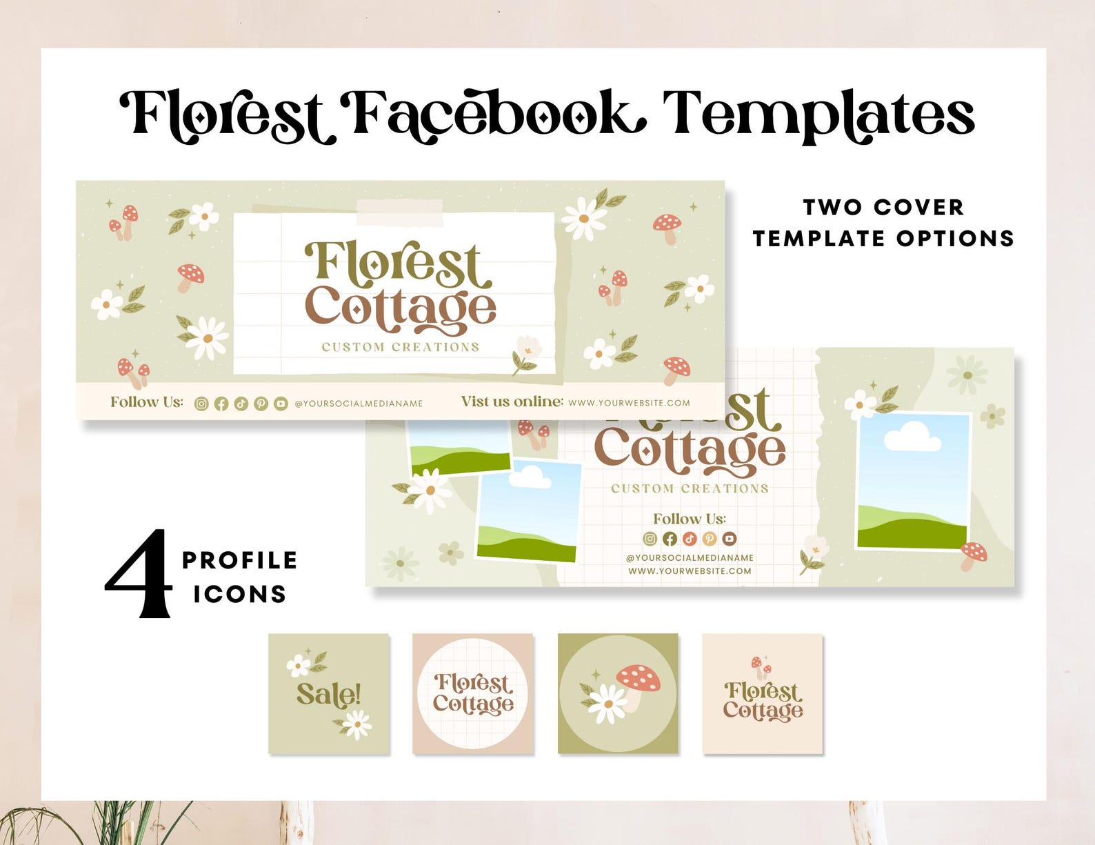 Editable Facebook Kit, Cottagecore Flowers Facebook Page Banners ...