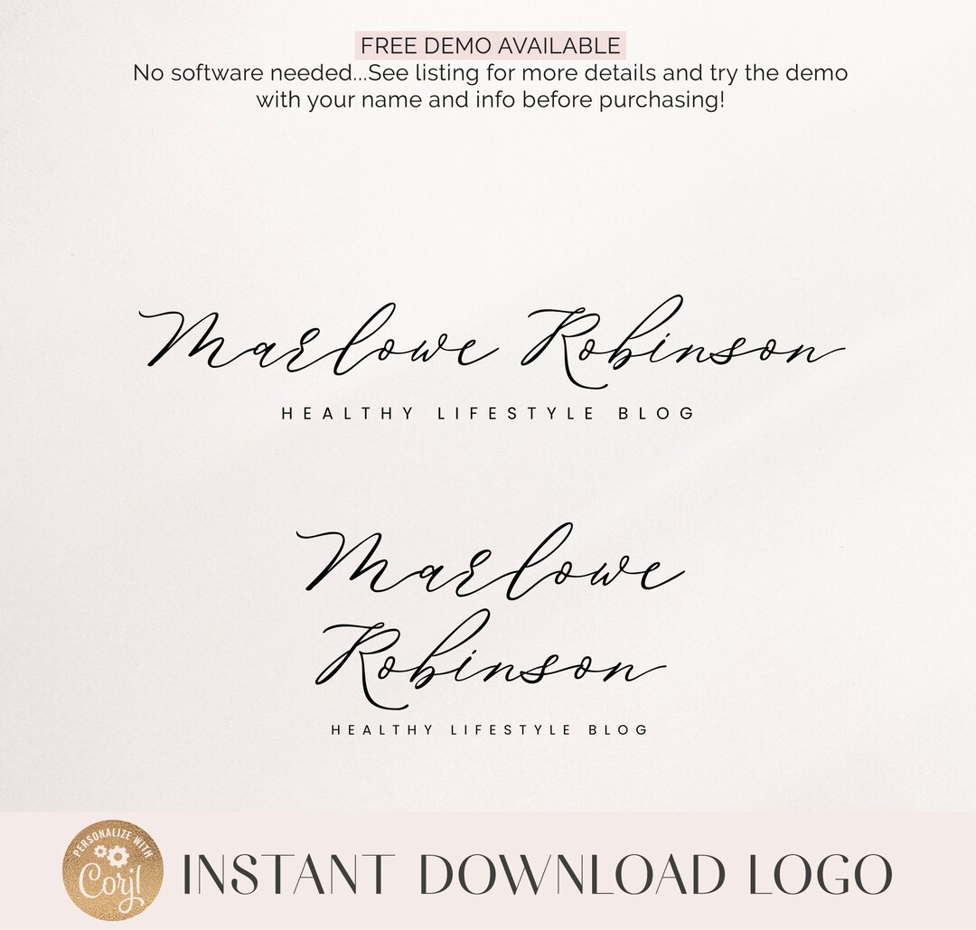 Modern Calligraphy Logo Design Instant Download Minimal Logo - Etsy