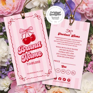 Editable Coquette Cherries Tag Canva Template, Printable Garment Care ...