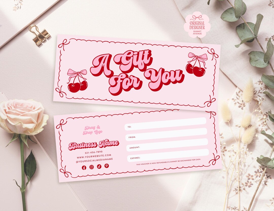 Coquette Gift Certificate Template, Pink Editable Canva Template ...