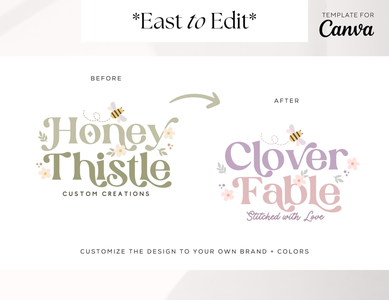 Cottagecore Logo Design, Editable Canva Logo Template, Boho Bee Logo ...