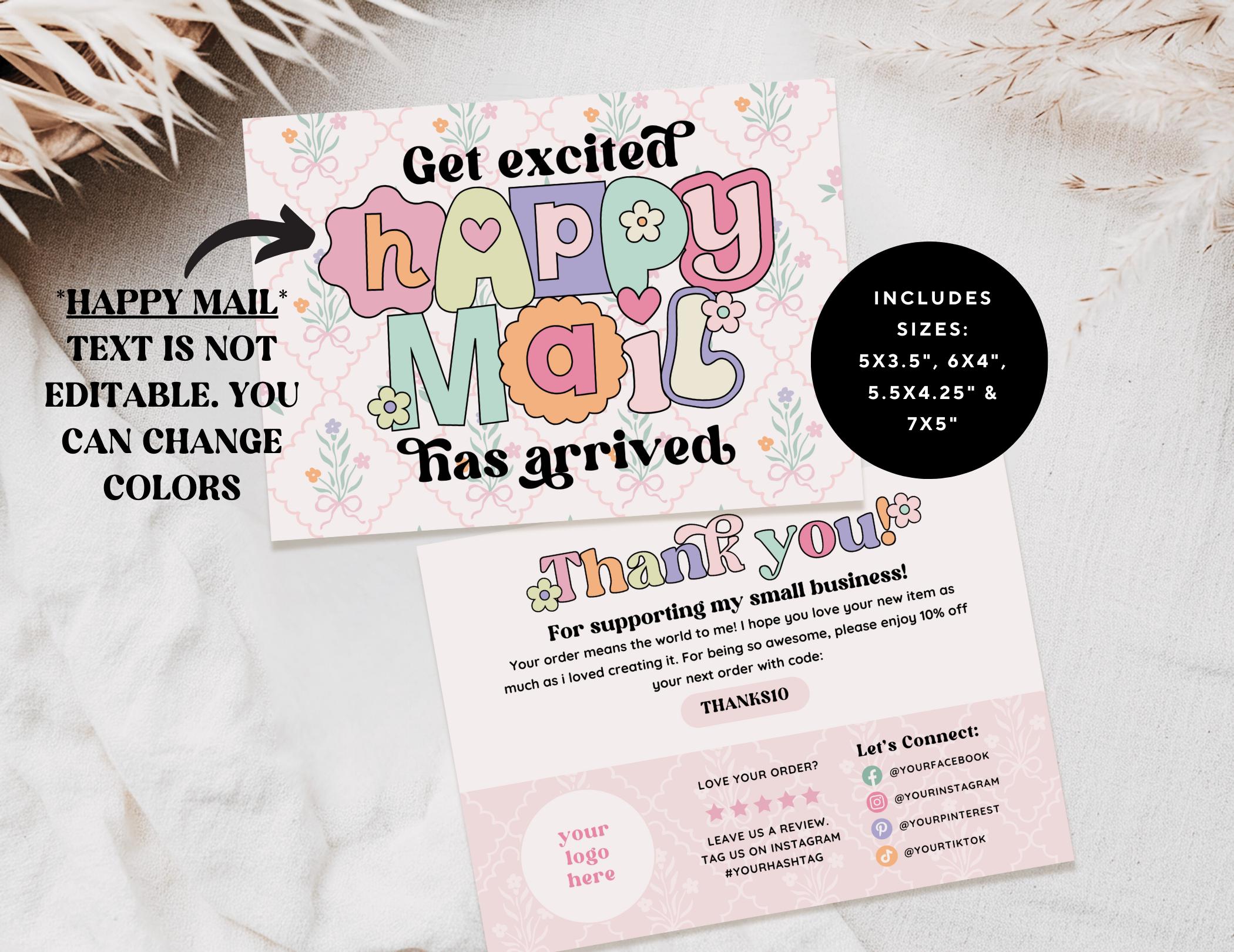 Coquette Floral Bow Thank You Card, Cottagecore Happy Mail Editable ...