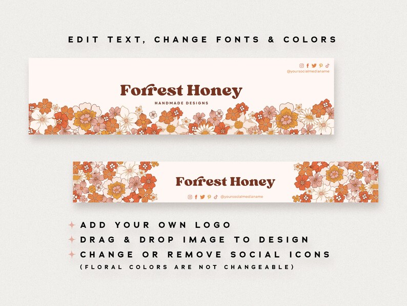 Editable Etsy Shop Kit, DIY 70s Boho Floral Etsy Shop Banner, Etsy Shop ...