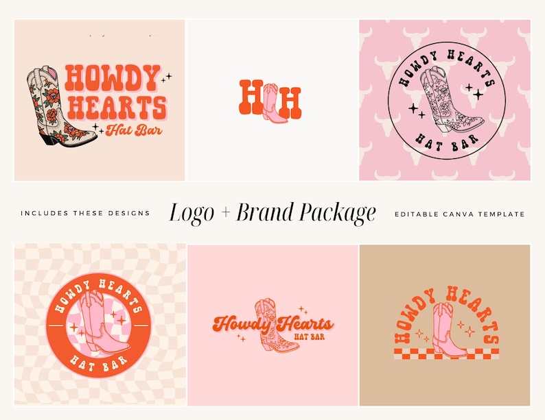 Retro Logo Design, Howdy Editable Canva Logo Template, Trendy Cowgirl ...