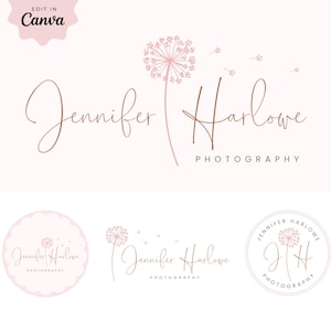 DIY Elegant Script Dandelion Logo Design Instant Download, Premade ...