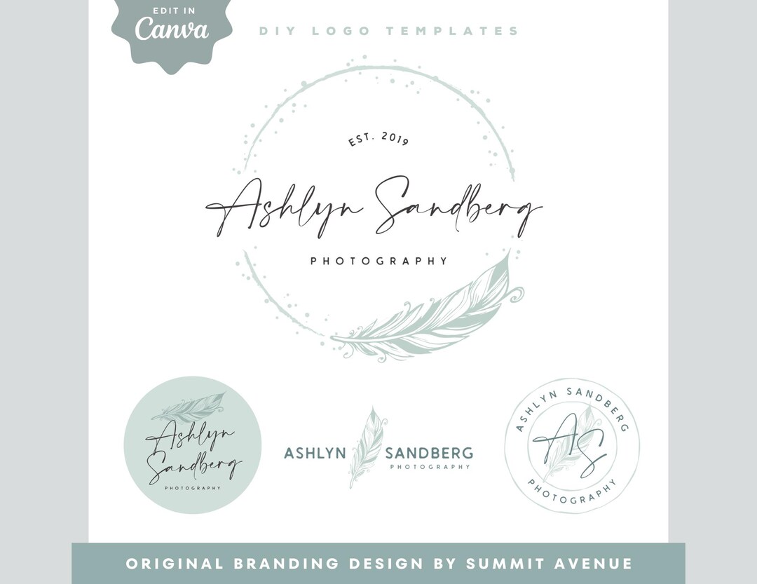 Feather Logo Design Canva Template, Boho Logo DIY Editable Logo, Modern ...