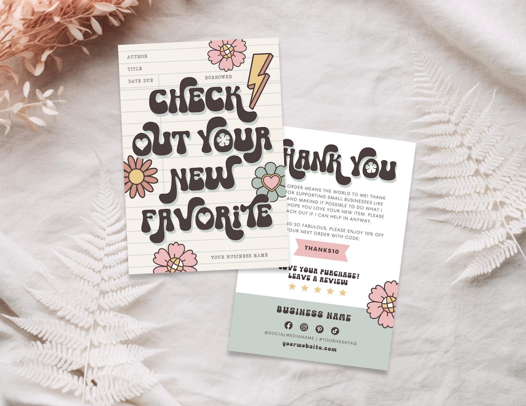 Library Check Out Card Thank You Card, Editable Trendy Customer Thanks ...