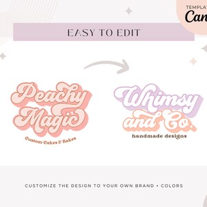 Peach Retro Script Logo Design, Editable Canva Logo Template, Seventies ...