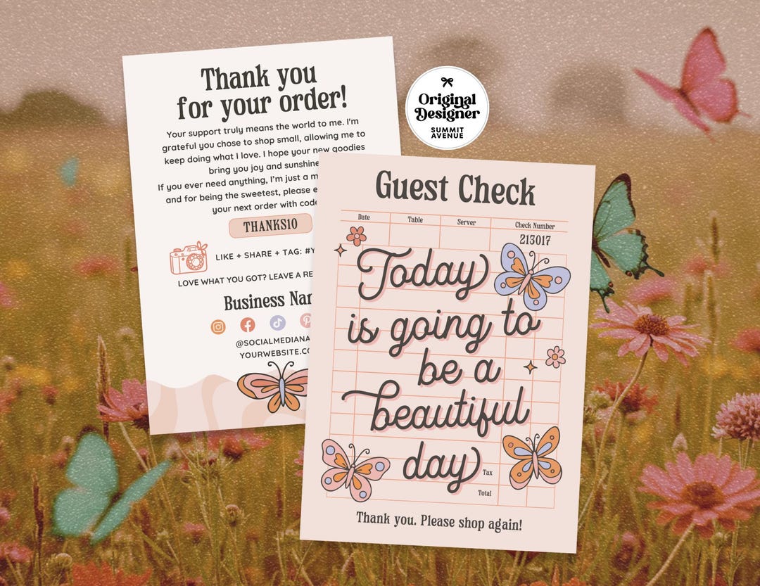 Trendy Thank You Card, Retro Butterfly Editable Customer Business ...
