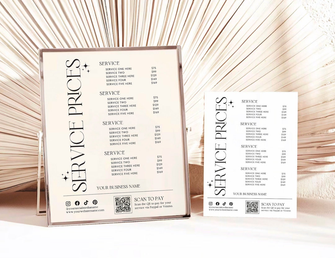 Modern Price List Canva Template, Printable Pricing Sign, Instant ...