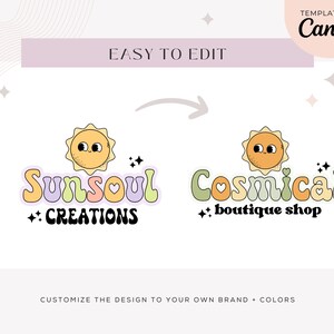 Retro Sun Logo Design Design, Editable Canva Logo Template, Rainbow ...