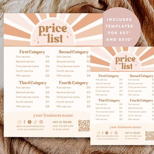 Retro Sun DIY Printable Price List Canva Template, Editable Pricing ...