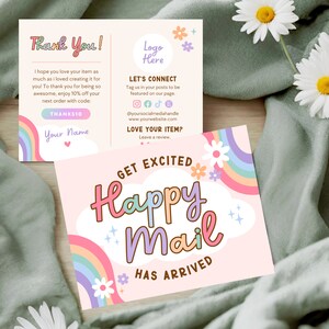 Retro Rainbow Thank You Card Canva Template, Colorful Boho Small ...
