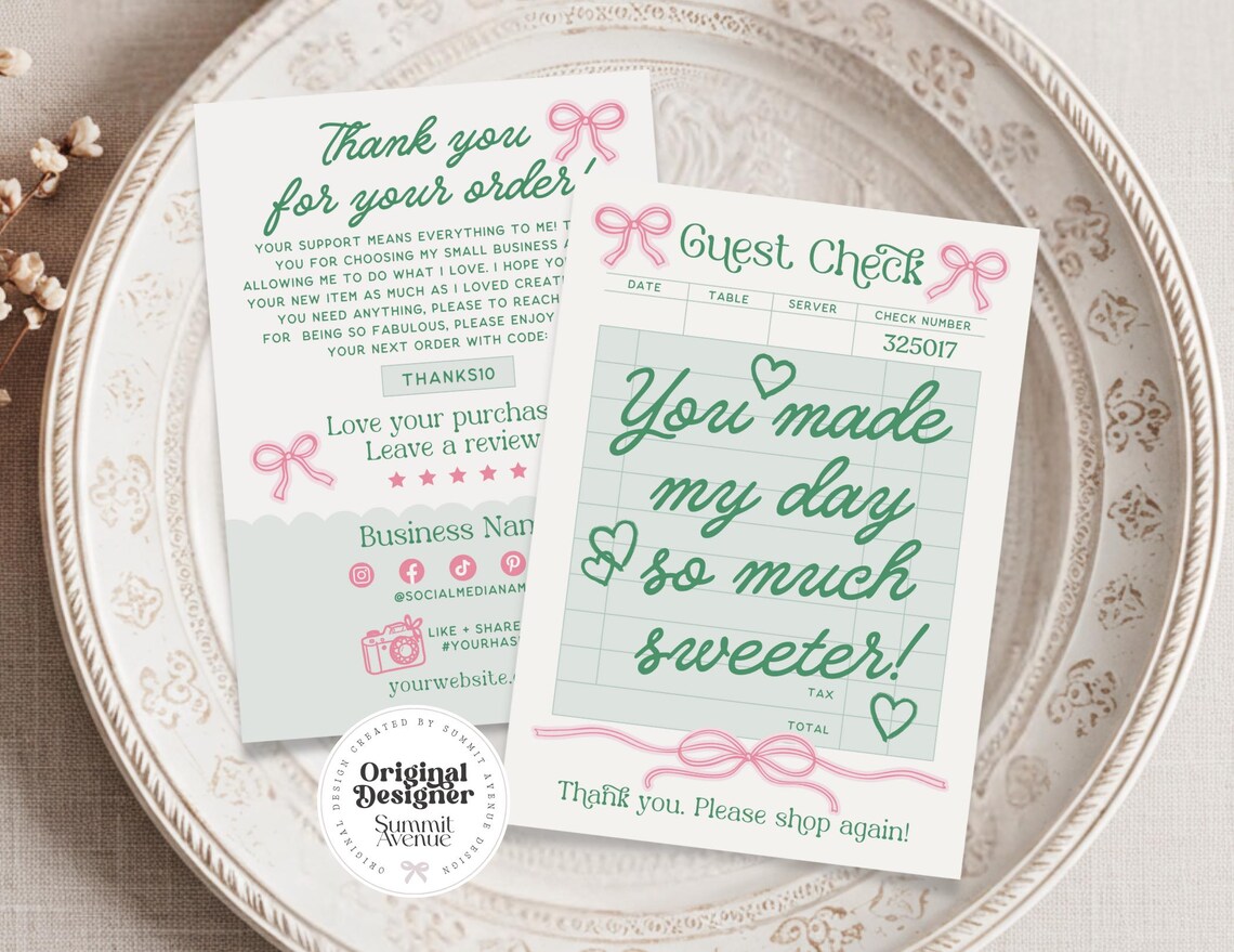 Trendy Bow Thank You Card, Cute Coquette Editable Customer Thank You ...