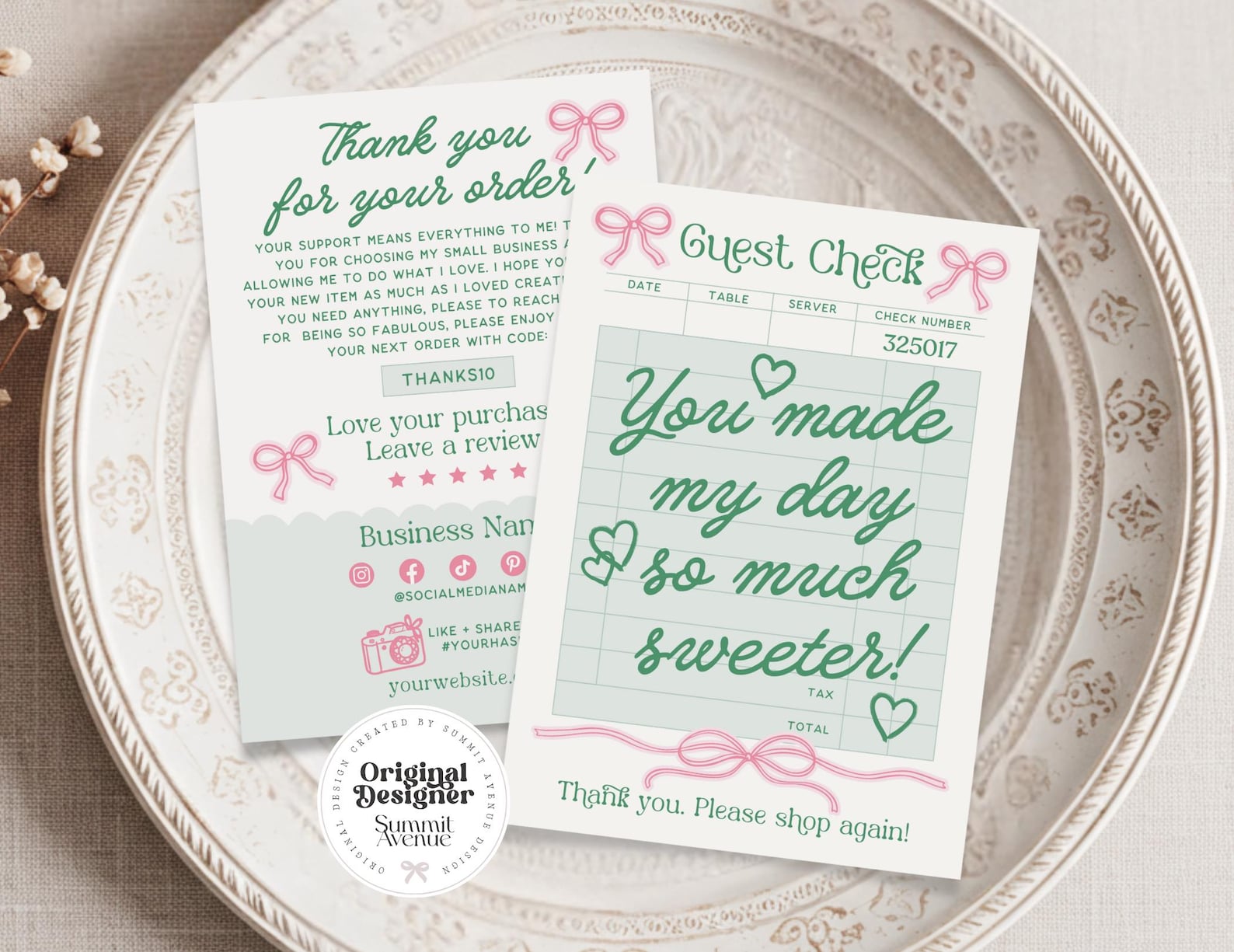 Trendy Bow Thank You Card, Cute Coquette Editable Customer Thank You ...