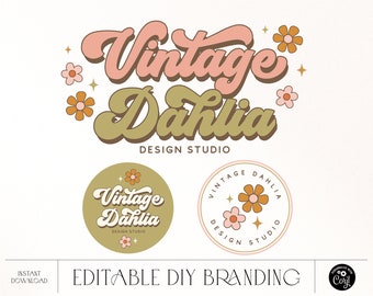 DIY Boho Retro Script Logo Design Instant Download Premade - Etsy