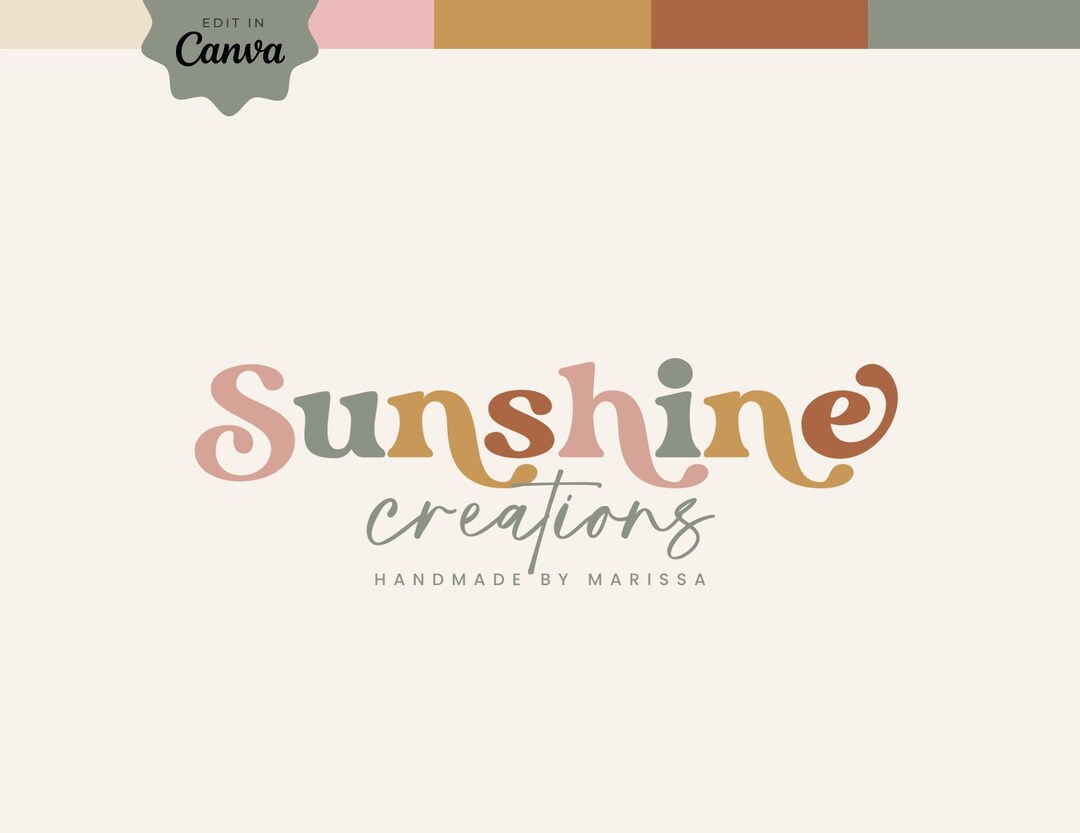 Editable Colorful Boho Canva Logo Template, Instant Download Retro 70s ...