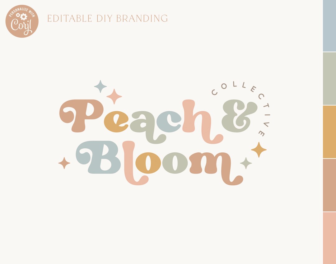 DIY Boho Sparkle Logo Design Instant Download, Editable Colorful Retro ...