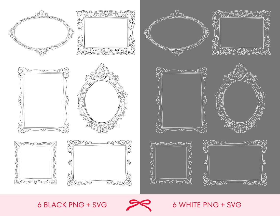 Coquette Frame Clipart Set, Hand Drawn Decorative Frames SVG PNG Canva ...