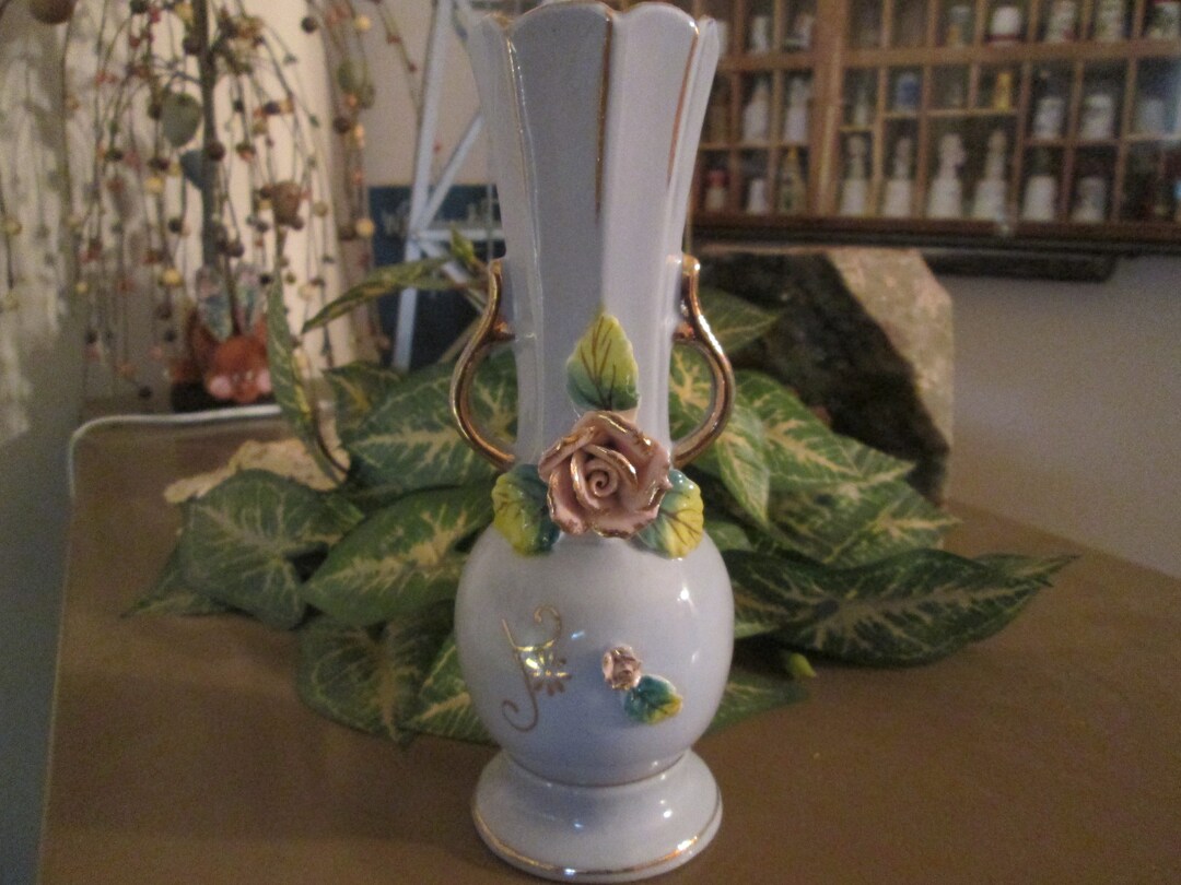 Vintage Enesco Blue Vase, Floral Supply, Flower Vase, Home Decor, Vase ...
