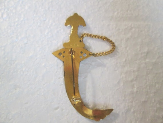 Vintage Curved Sword With Sheath, Gold Enamel Broach … - Gem