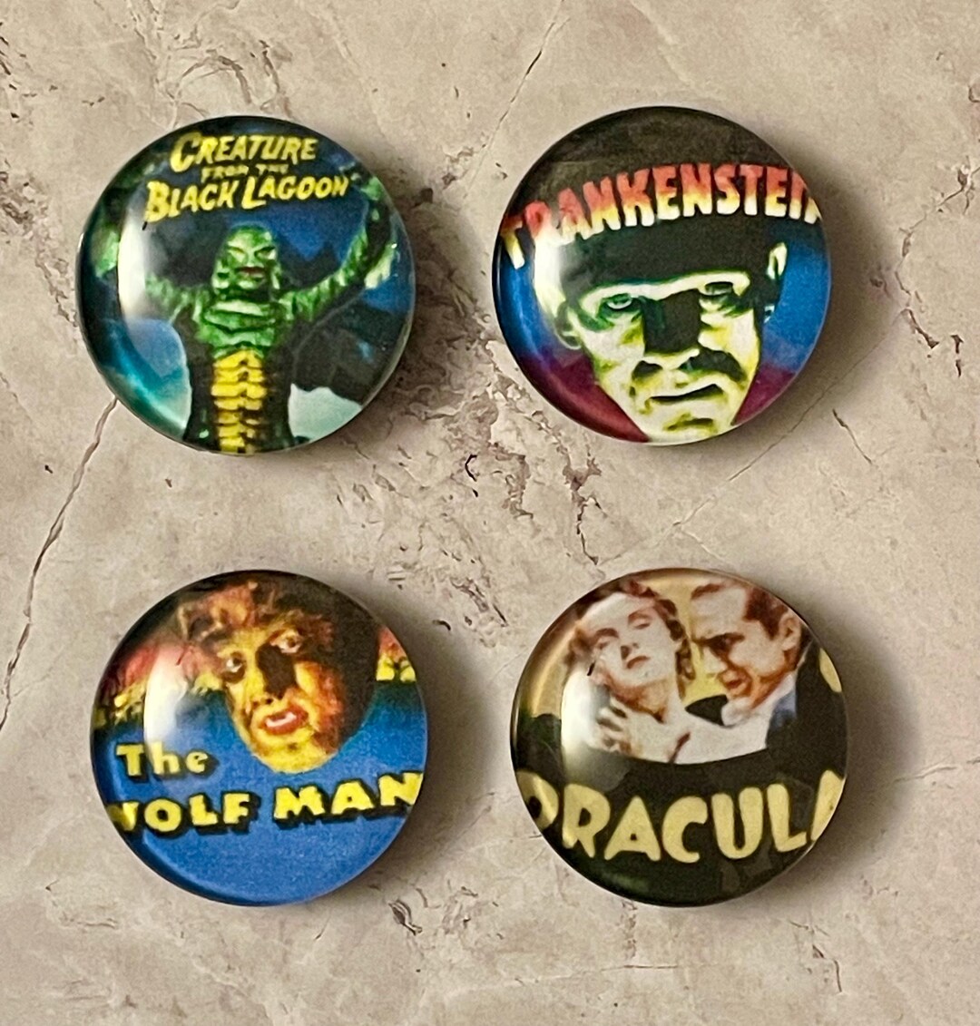 Classic Horror Movie Monster Cabochon Set of 4 Round Glass 30mm 1.18 ...