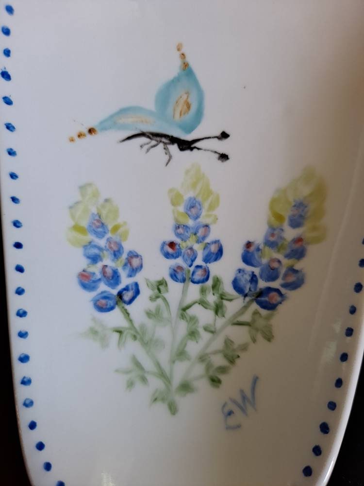 Porcelain Spoon Holder With Bluebonnets and a Butterfly - Etsy