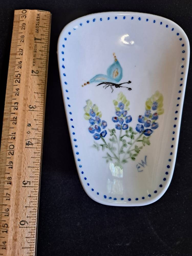 Porcelain Spoon Holder With Bluebonnets and a Butterfly - Etsy