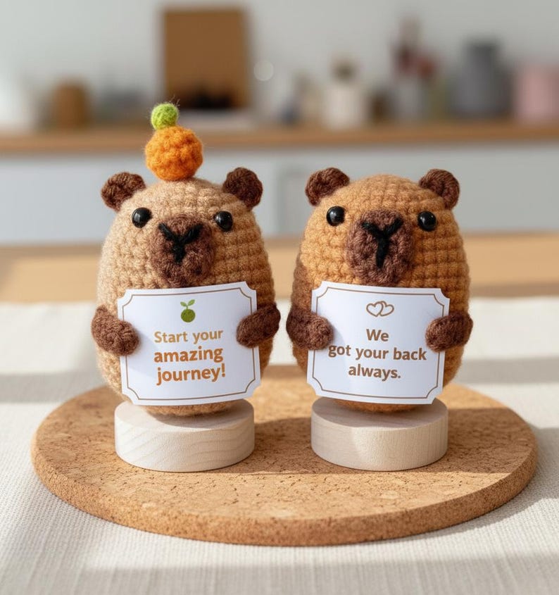 Capybara Crochet Buddy Pal | Encouraging Desk Gift Set | Positive ...