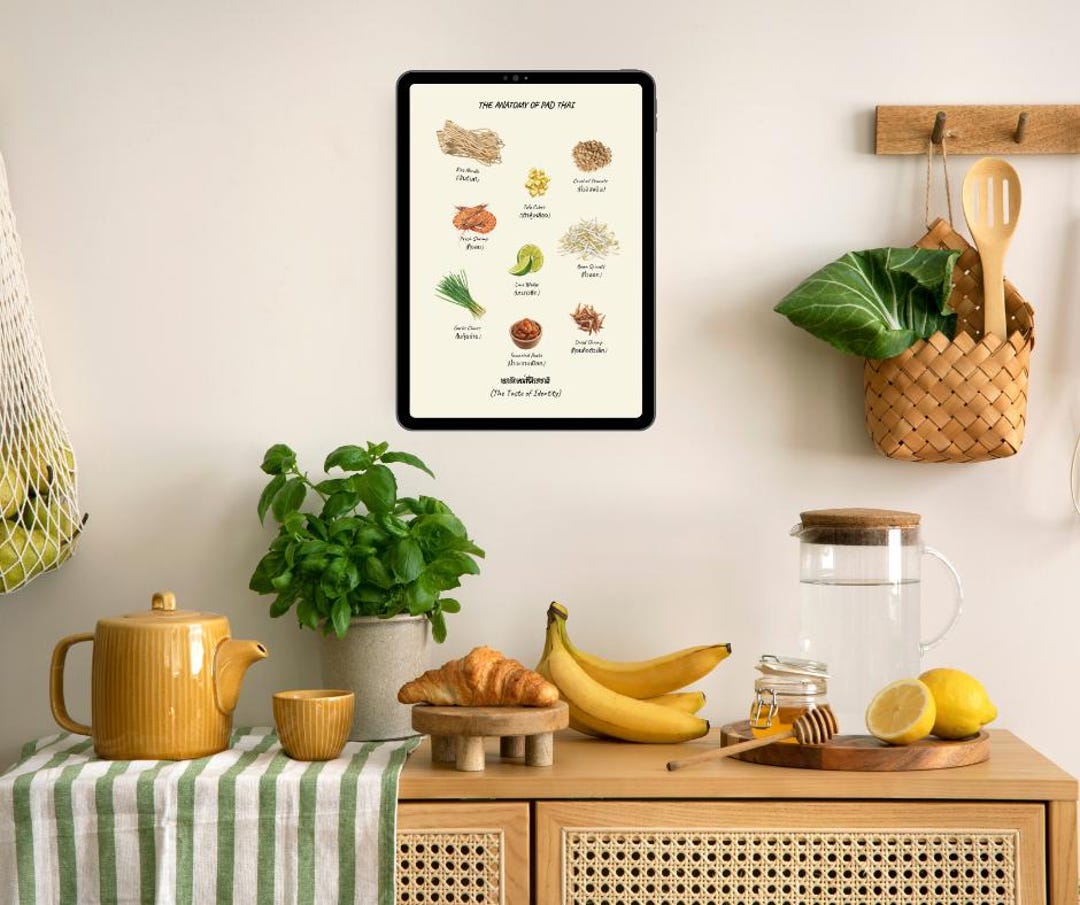 Pad Thai Art Print, Thai Food Anatomy Poster, Thailand Kitchen Decor ...