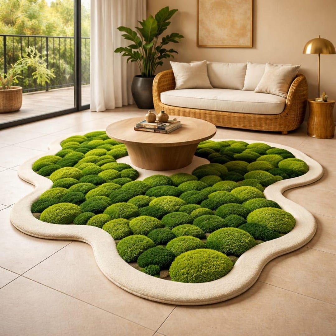 Hand Tufted Moss Green Rug, Organic Pebble Texture Carpet, Modern ...