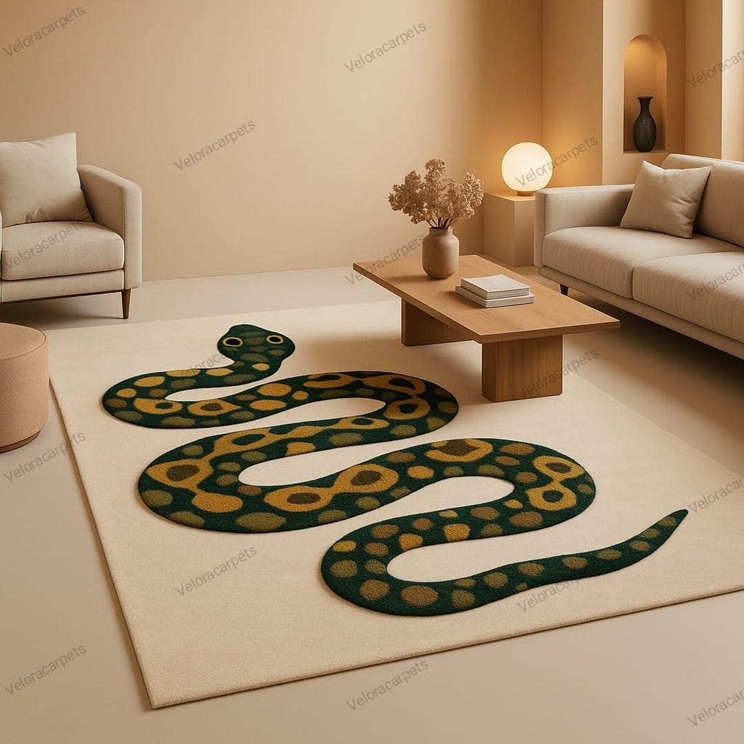 Hand Tufted Snake Shape Rug | Modern Art Carpet for Cozy Living Room ...