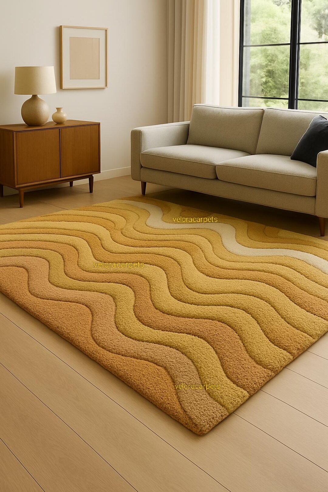 Luxury High-low Wave Pattern Wool Rug | Modern Textured Tufted Area ...